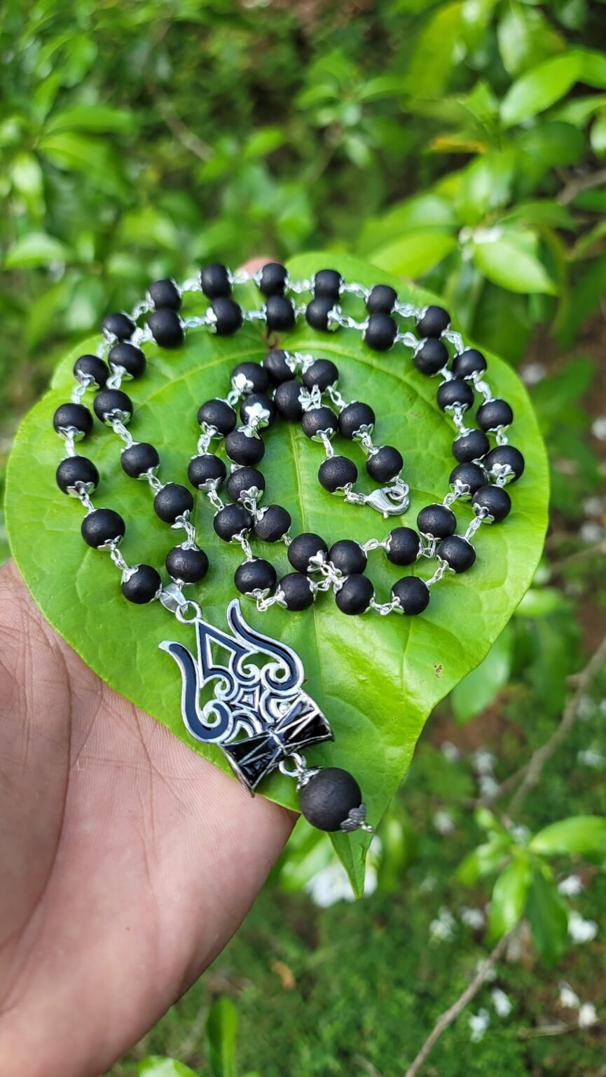 Karungali German Silver Mala with Trishul- TYPE B – aathilife