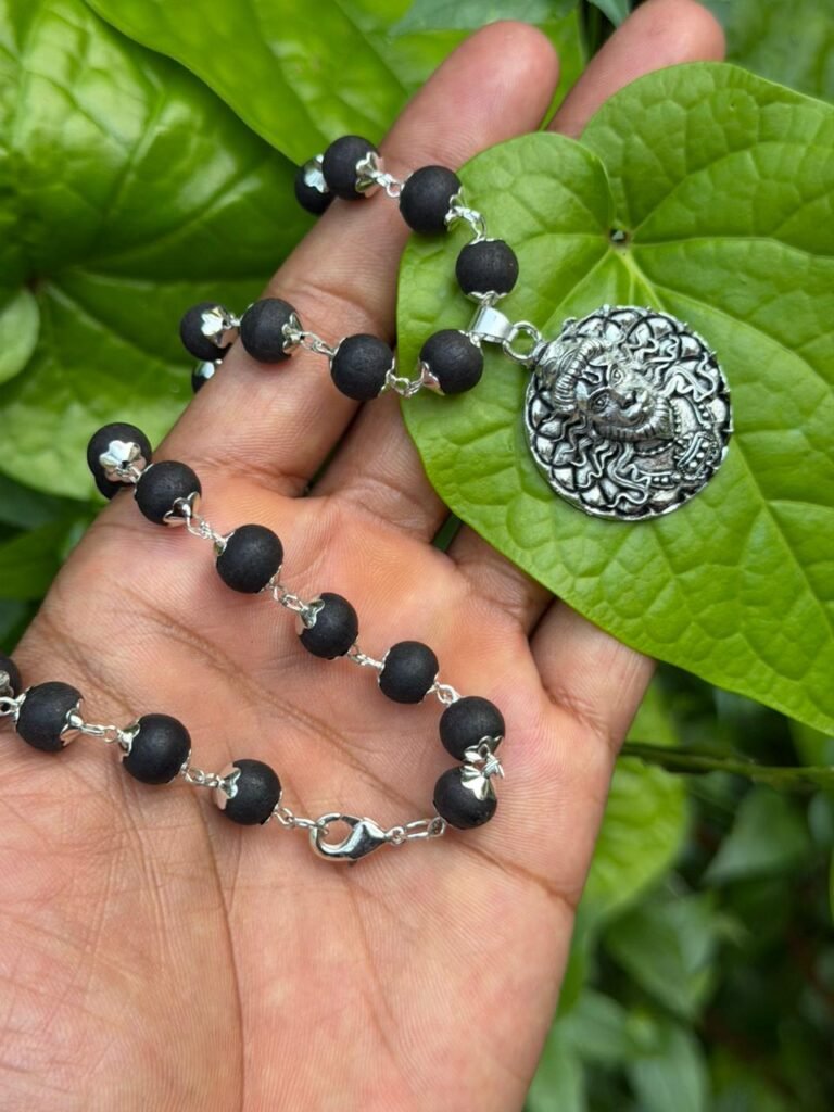 Karungali German Silver Mala with Hanuman Dollar-TYPE B – aathilife